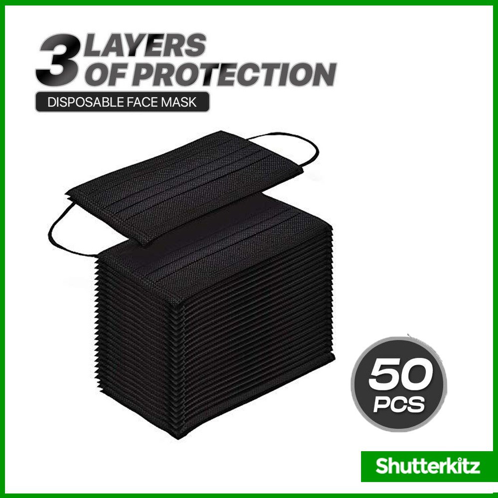Earloop Mask Full Black color 50pcs Adult Face Mask Disposable 3 Layer ...
