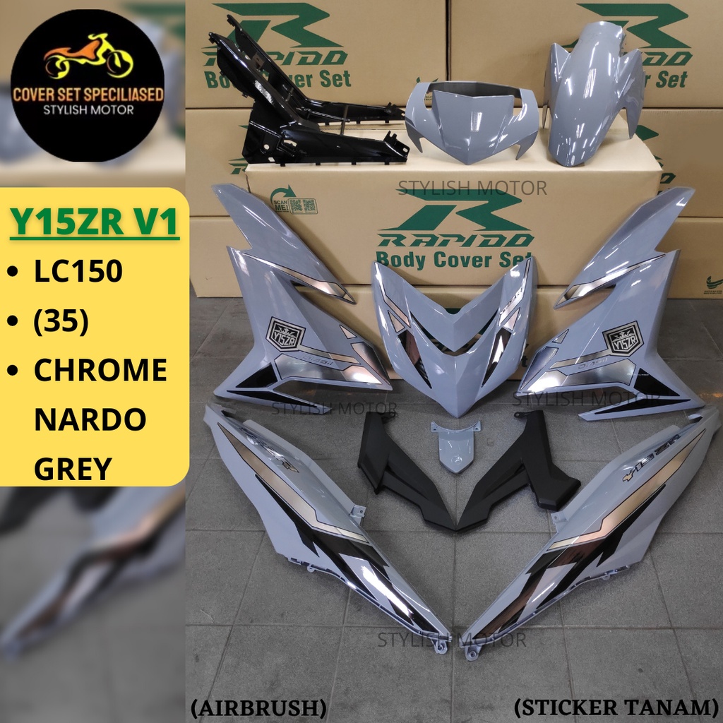 (STICKER TANAM/AIRBRUSH) RAPIDO COVER SET Y15ZR V1/V2 LC150 (35) CHROME NARDO GREY | Shopee Malaysia