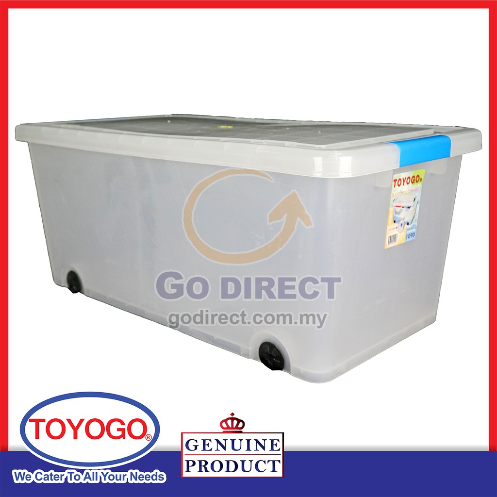 TOYOGO 59L Storage Box with Lid and Wheels (1090) Plastic Translucent ...