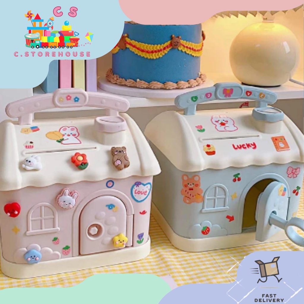 Kawaii Piggy Bank Lock Large Organizer Storage Box Cute Girls Gift Save ...