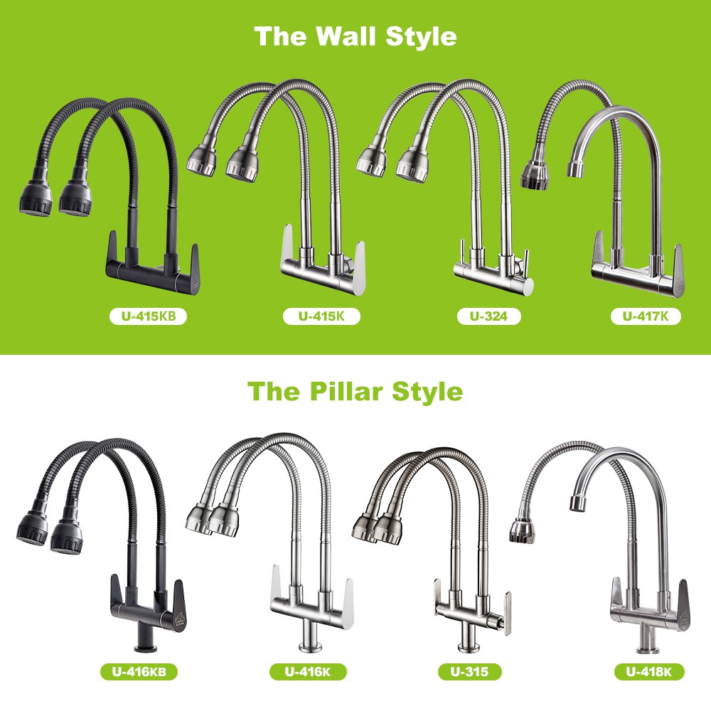 Kitchen Sink Faucet Double Stainless Steel 360° Rotating Hose Paip Hos ...