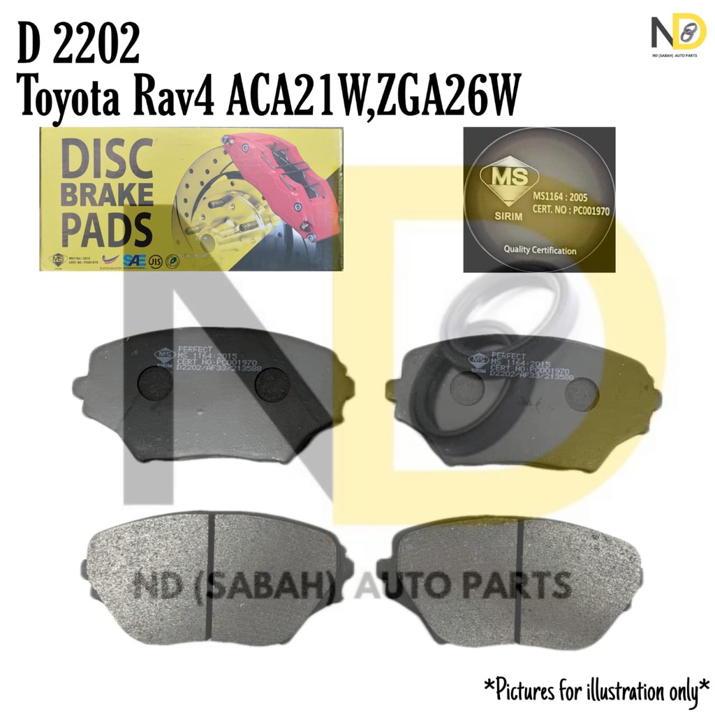 TOYOTA RAV4 ACA20W 1.8 / ACA21W 2.0 / ZCA26 D2202 FRONT BRAKE PAD ...