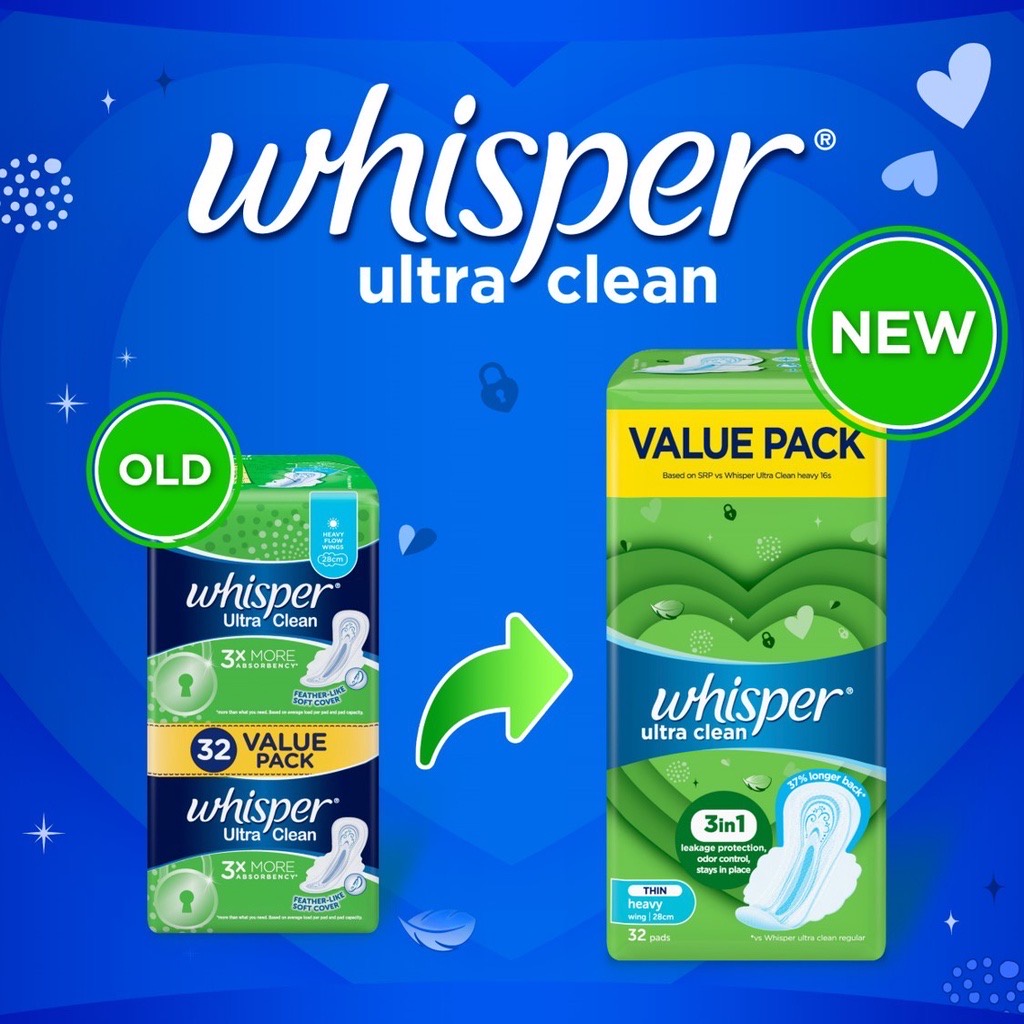 Whisper Ultra Clean - Normal/Heavy Day Wings (28cm x 32s) | Shopee Malaysia