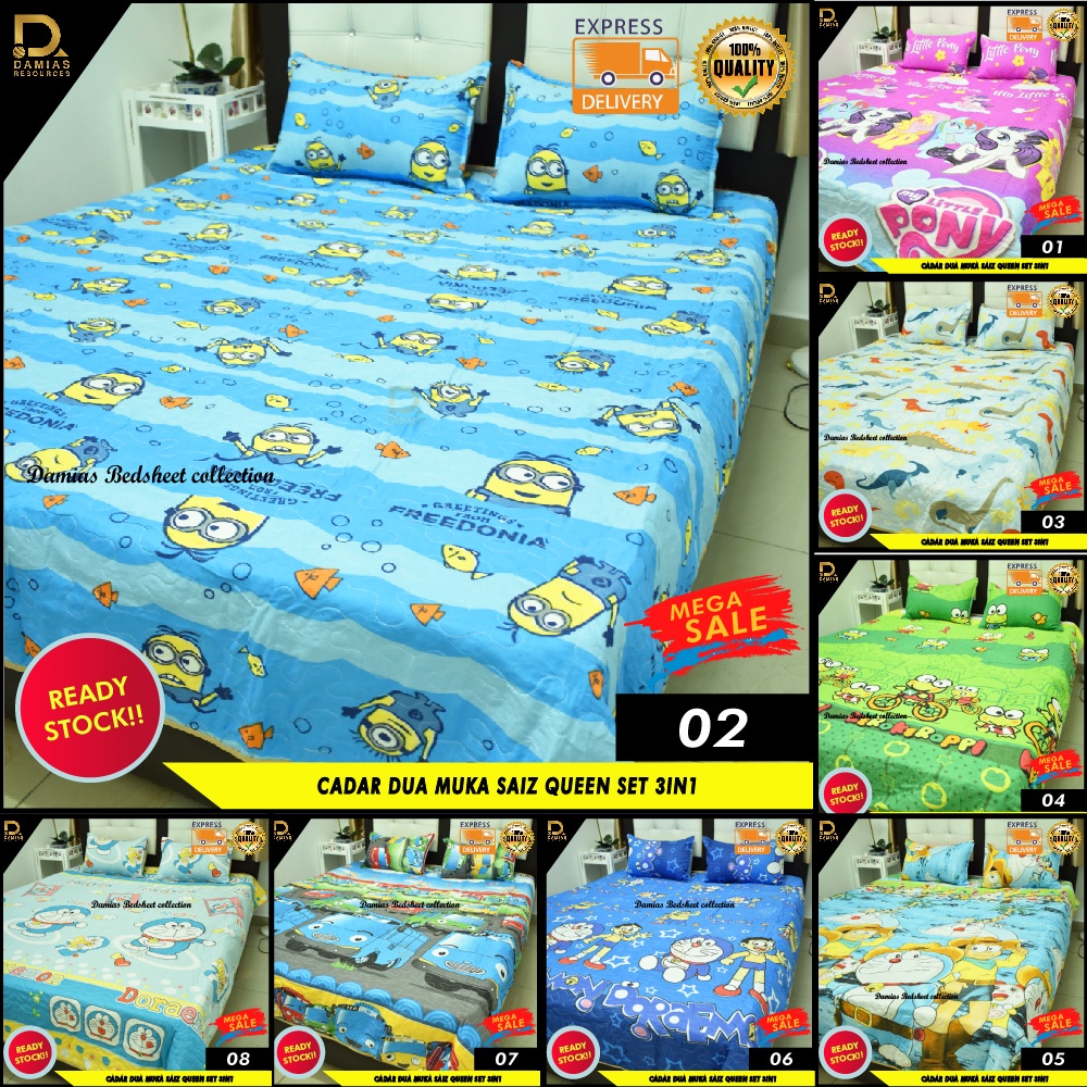 Cadar Cartoon Budak Collection Dua Muka Size Queen Set 3 IN 1 Patchwork ...