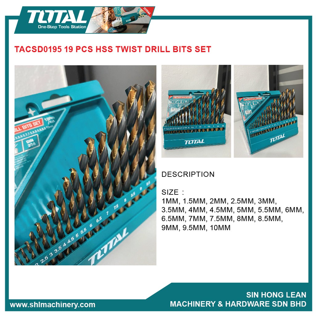 TOTAL TACSD0195 19 Pcs HSS Twist Drill Bits Set | Shopee Malaysia