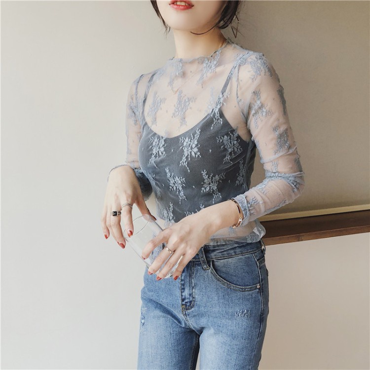 Summer Women Lace Floral Embroidery Blouses Shirt Ladies tops Sexy mesh ...