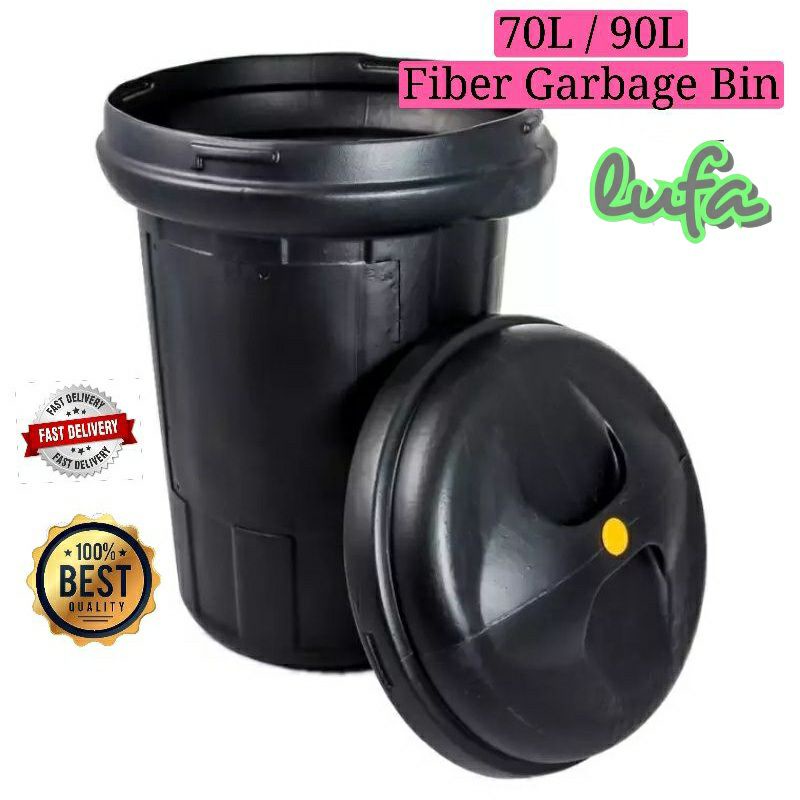 70 Liter / 90 Liter FIBER Garbage Dustbin with Cover Tong Sampah Pail with Cover Tahan Lasak ...