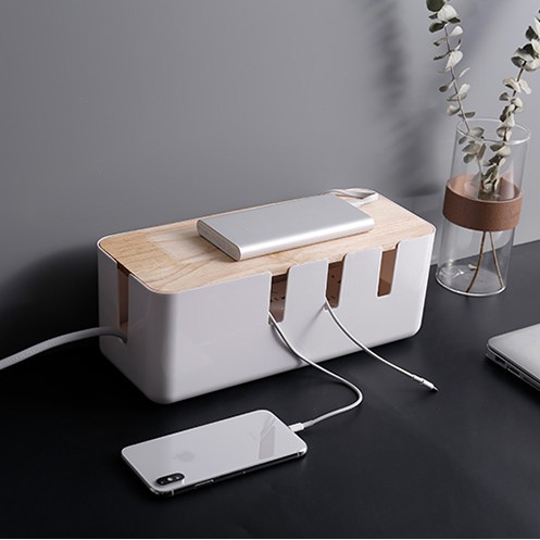 Creative Wood Cover Wire Storage Box Desktop Socket Plug-in Board ...