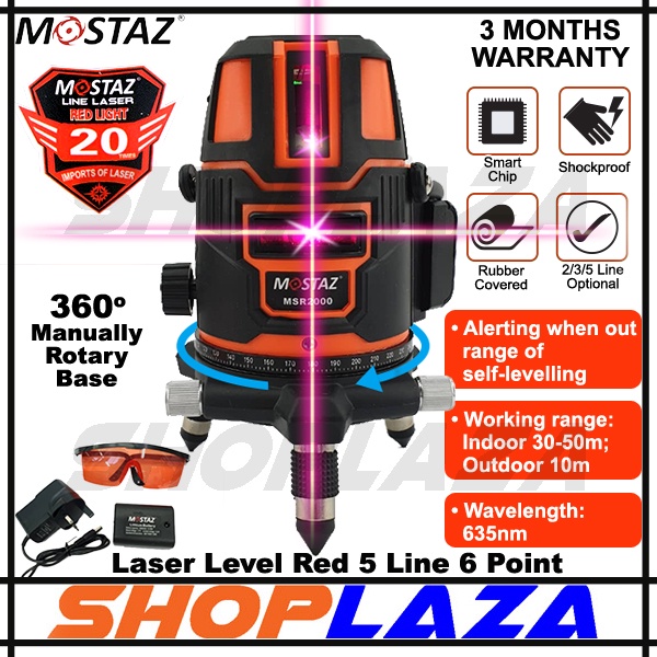 Mostaz Laser Level 5 Line 6 Points Red Laser Light Adjustable Laser ...