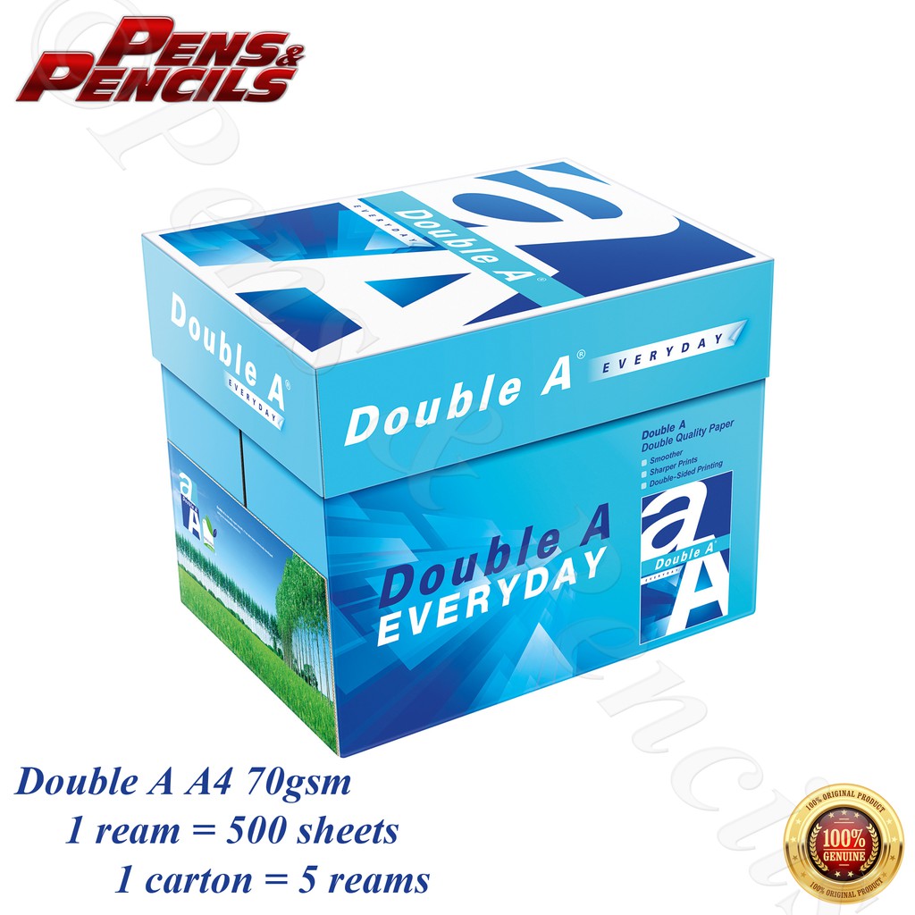 DOUBLE A A4 paper 70Gsm 500 Sheets x 5 reams/box - Photostat Printing ...