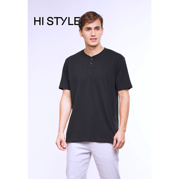 HI STYLE Men Basic Henley Short Sleeve Tshirt - Black / T-Shirt Lelaki Basic Henley Lengan ...