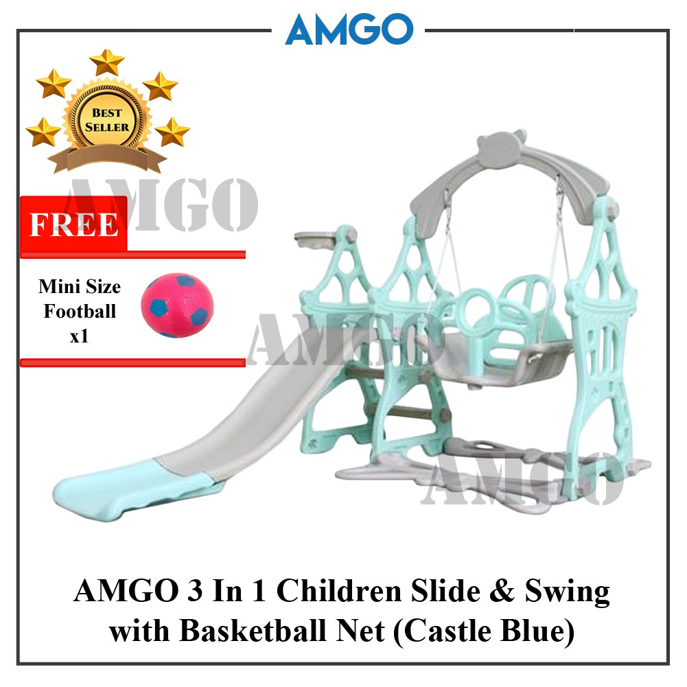 AMGO 3 IN 1 Swing Children Slide Basketball Net Indoor Outdoor ...