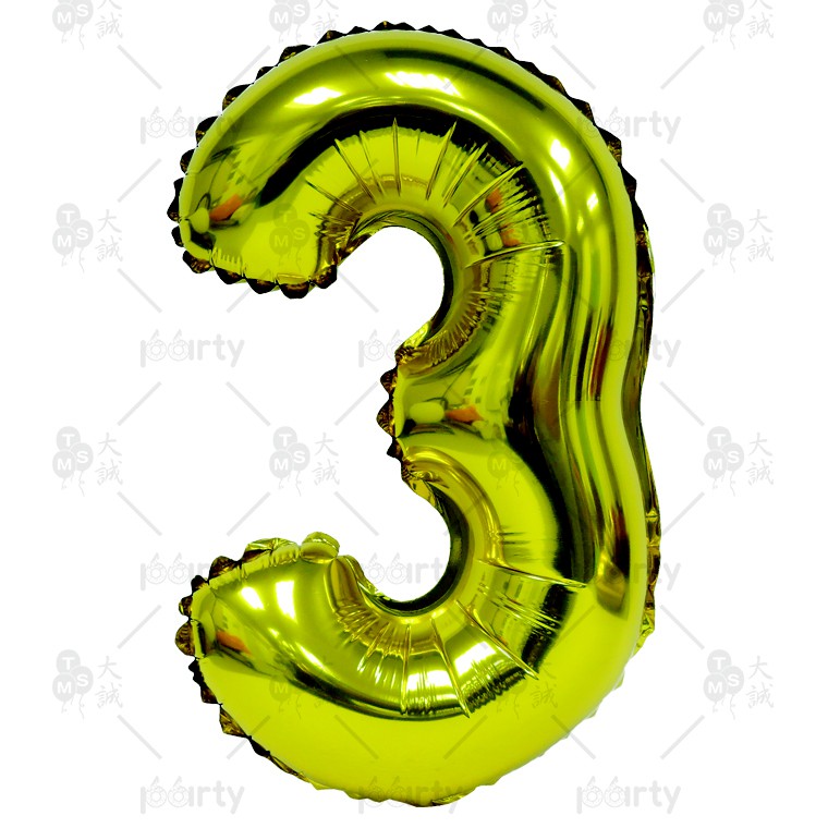 Foil Balloon - 16inch Foil Balloon Number 3 - Gold 16寸金色数字铝气球套装 Belon ...
