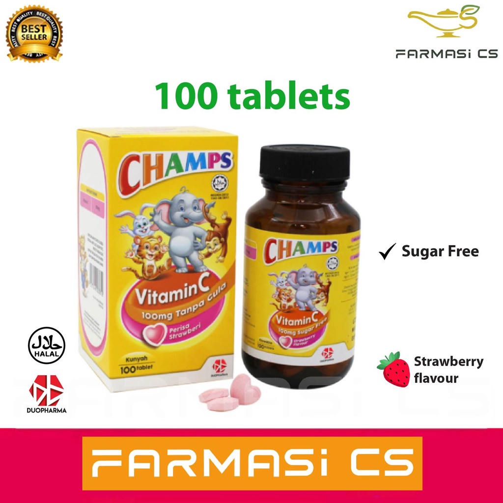 Champs Vitamin C 100mg SUGAR FREE Strawberry Flavour 100 Tablets EXP:11 ...