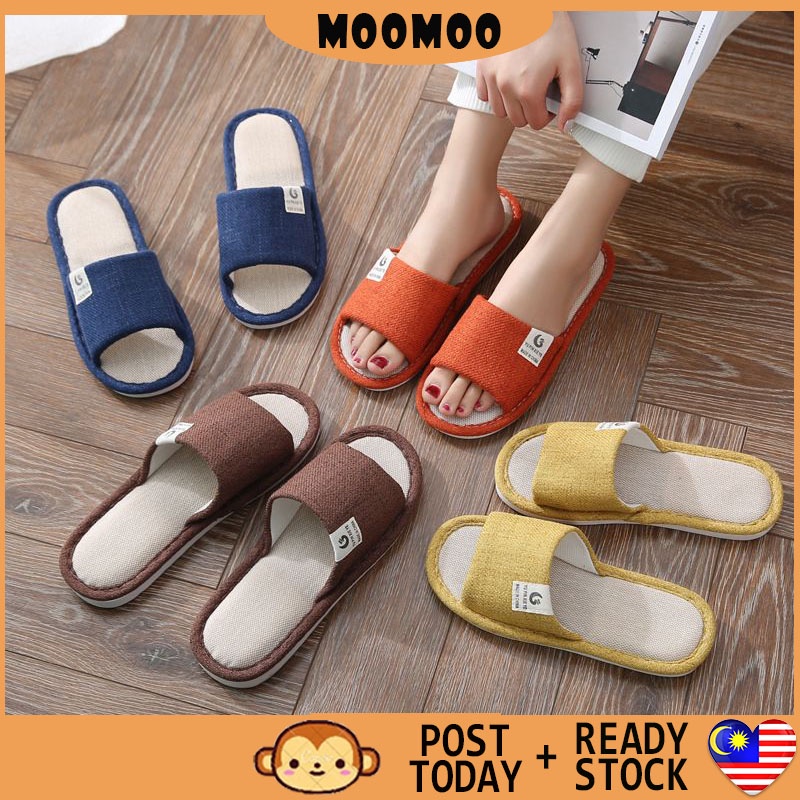 READY STOCK MOOMOO Slippers Men and Women Cotton Linen Indoor Home ...