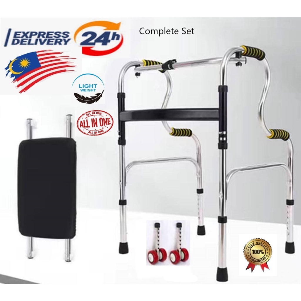 [Ready Stock] Adjustable Walker With Seat & 2 Wheel Lightweight Frame ...