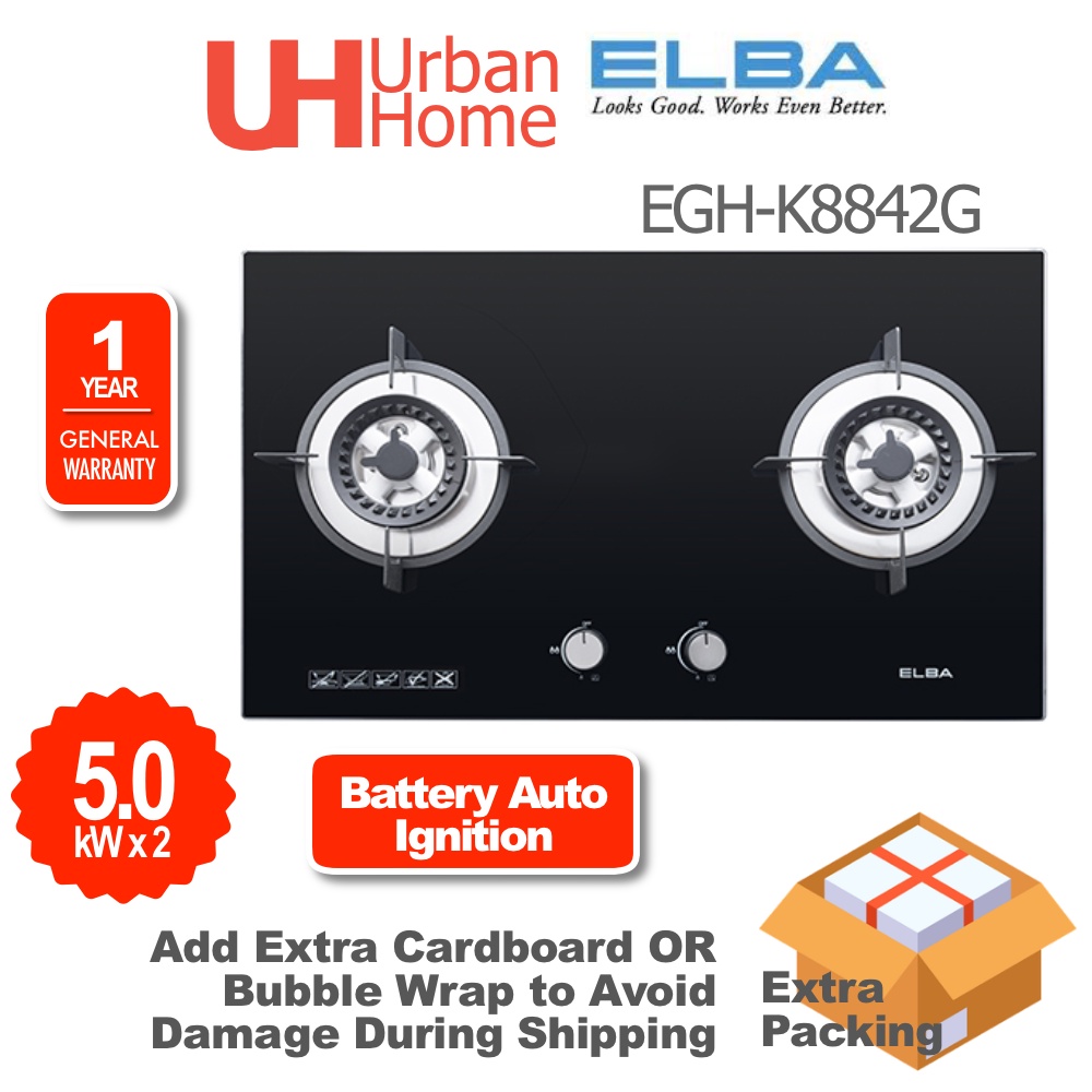Elba 2 Burners Tempered Glass Cooker Hob (5kW x 2) EGH-K8842G | Shopee ...