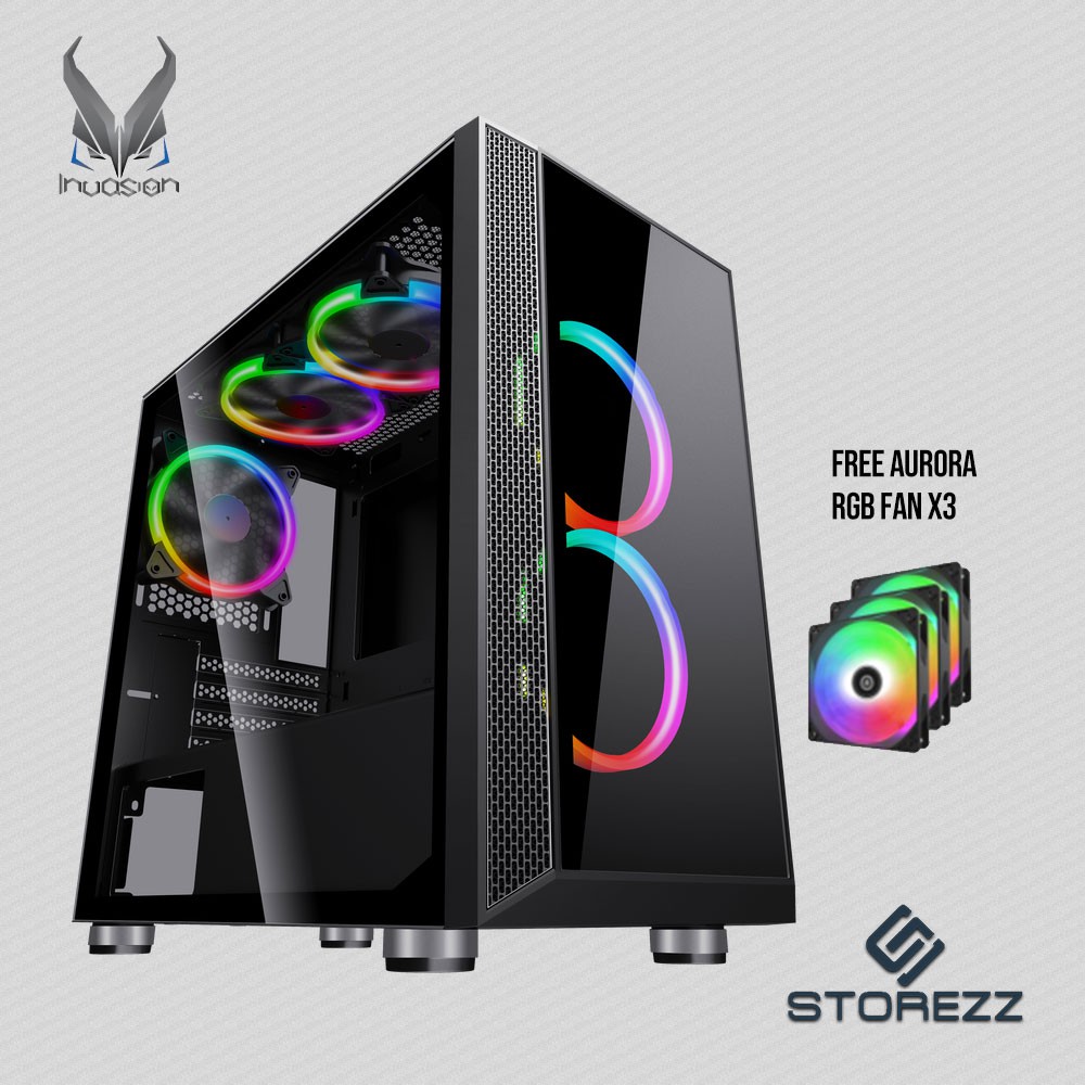 (READY STOCK) INVASION M3 M-ATX GAMING CASE WITH 3x RGB AURORA (3 FANS ...