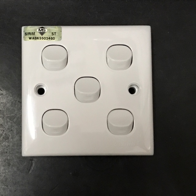 Crown 10A 250V AC 5 Gang 1 Way Flush Switch | Shopee Malaysia