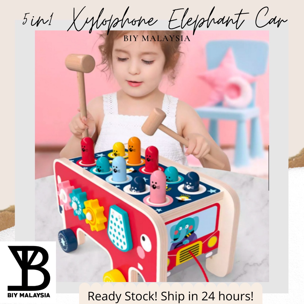 BIY Malaysia 5 in 1 Xylophone Pounding Elephant Car Toy With Wheel ...