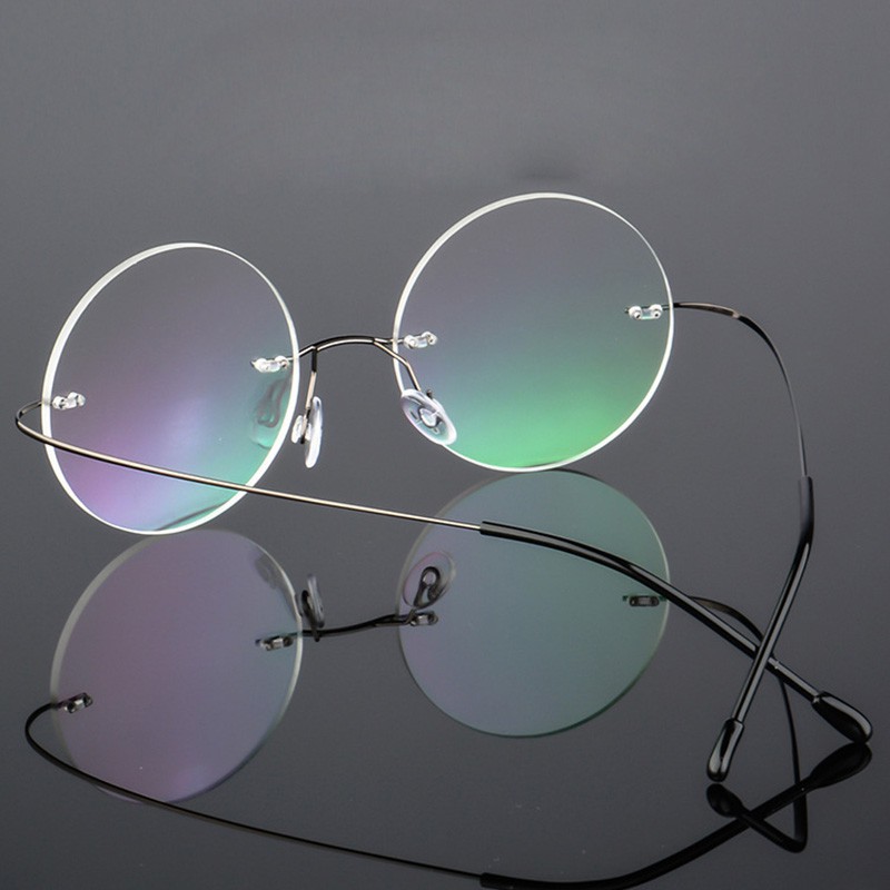 ultra light titanium alloy round rimless glasses frame eyeglasses ...