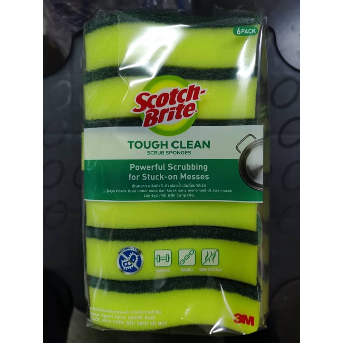 3M Scotch Brite 3pcs (3430) 6pcs (3448) 21-AB Tough Clean Scrub Sponge ...
