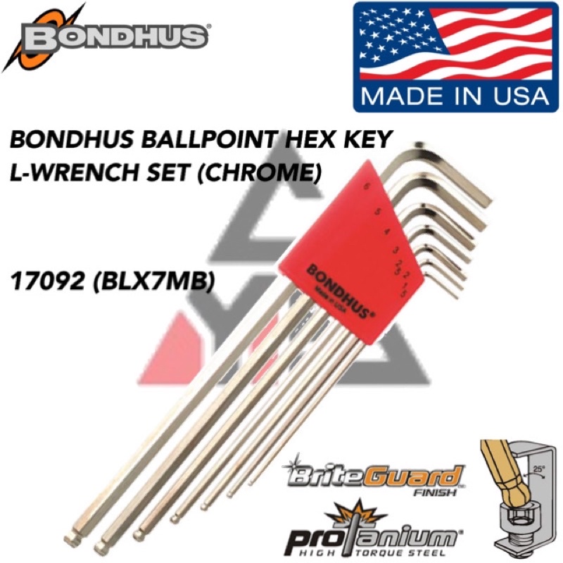 (100% USA) BONDHUS 17092 (BLX7MB) BALLPOINT HEX KEY L-WRENCH SET ...