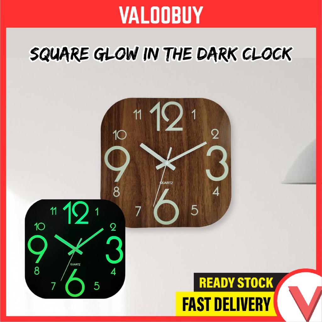 30cm Glow In the Dark Clock Square Jam Dinding Glow In the Dark Clock ...