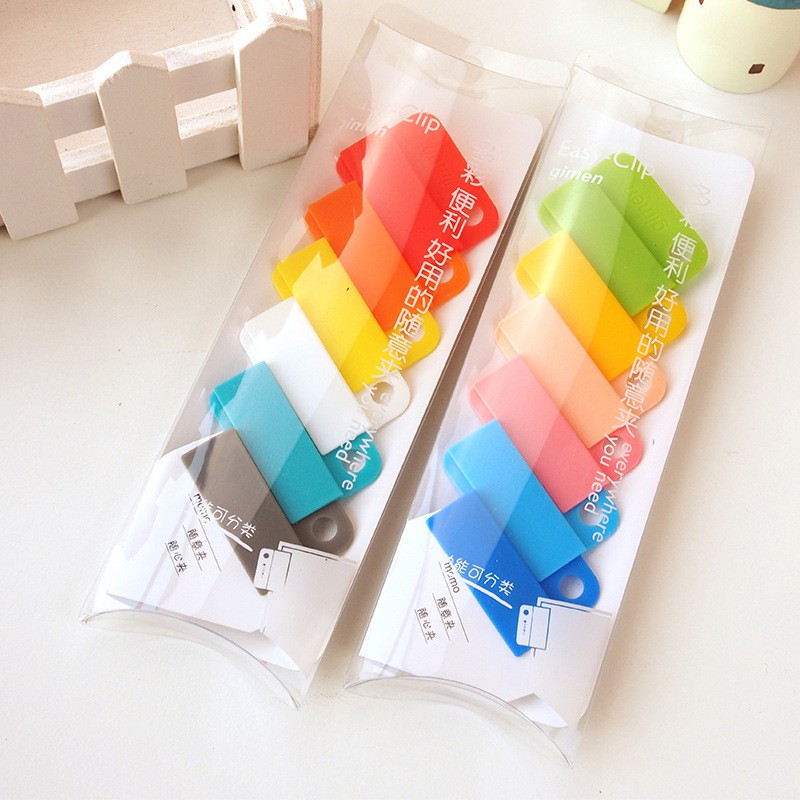 6pcs Rainbow Paper Clips set Multi Color Plastic Easy Clip Memo ...