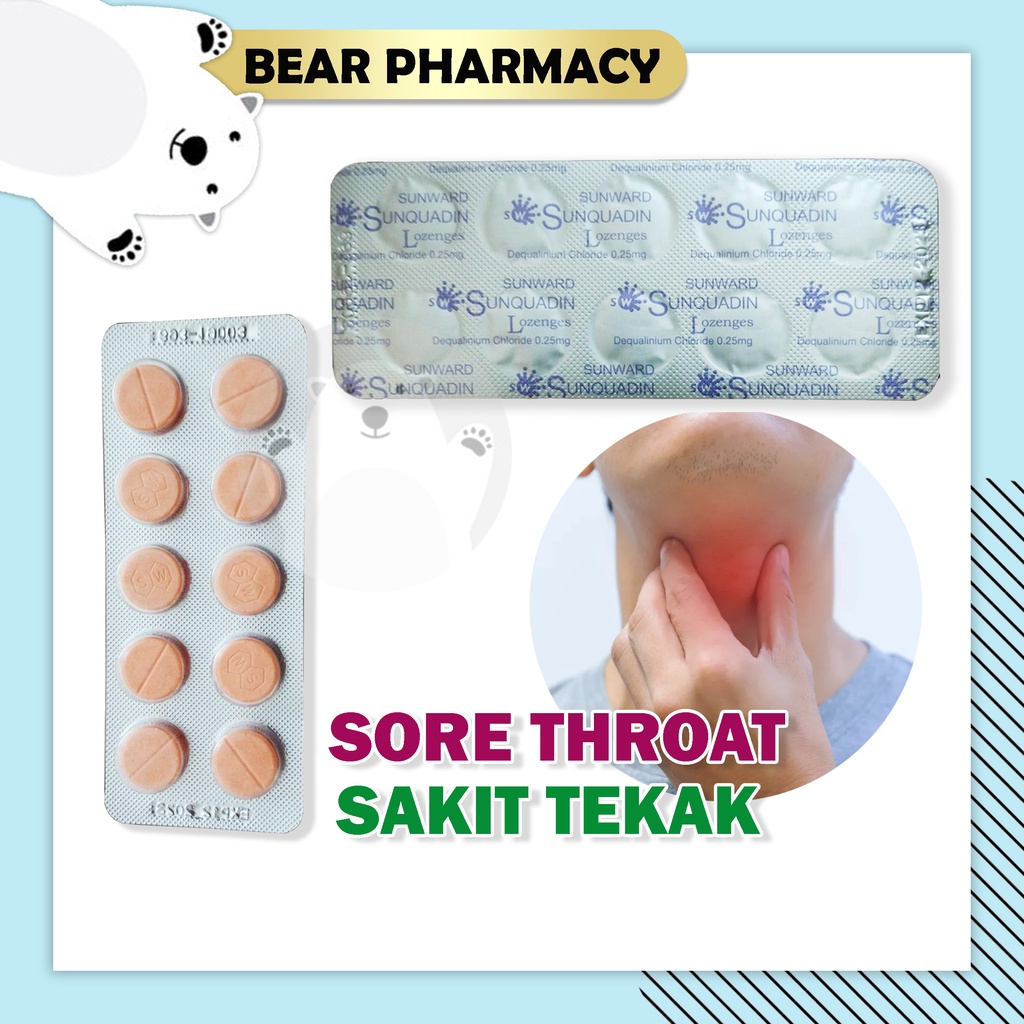 SUNWARD Sunquadin Throat Lozenges Anti Bakteria 10's/ 3x10's/ 5x10's [Exp:08/27] - Sakit Tonsils ...