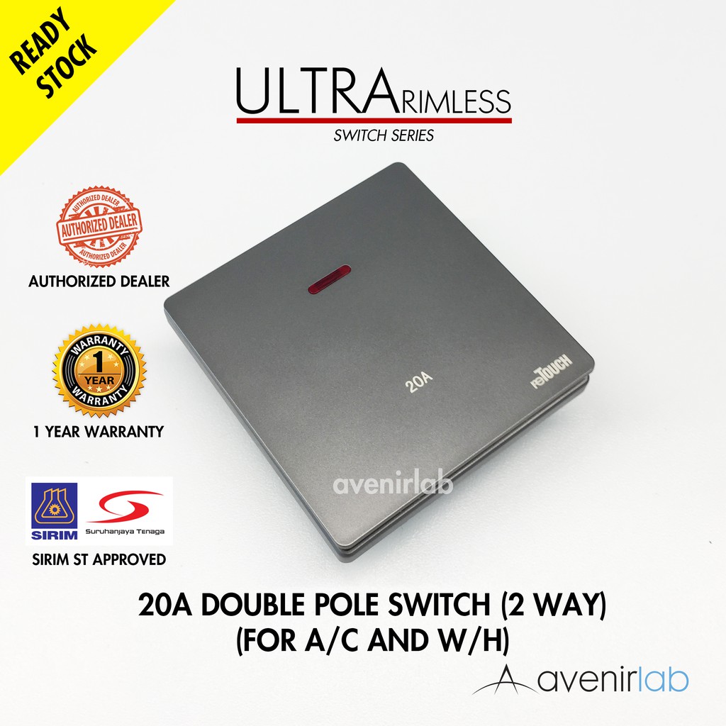 reTouch Ultra Rimless 20A 2 Way Double Pole Frameless Switch With Neon ...