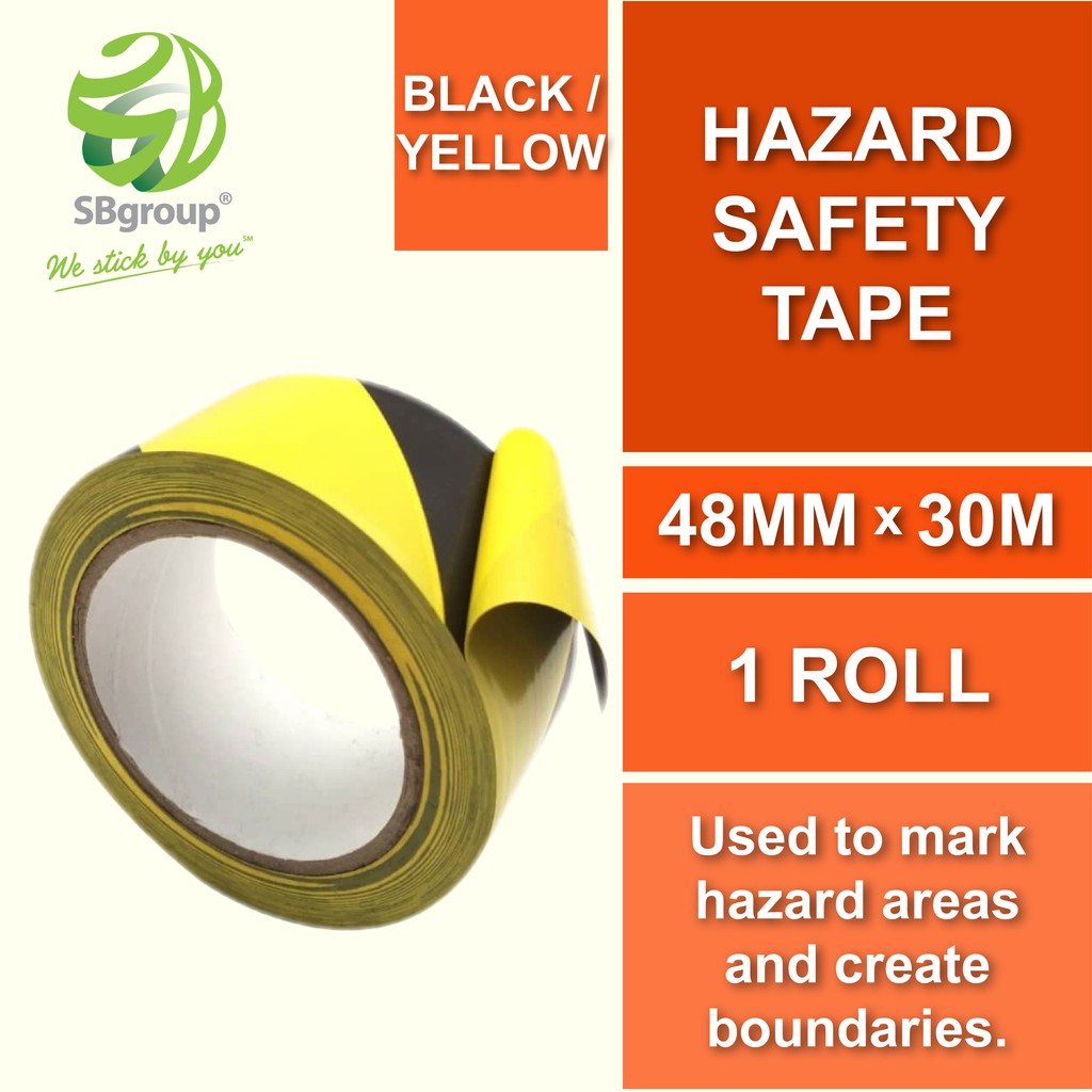 Strong & Sticky Hazard Warning Safety Tape (Black & Yellow) 48mm x 30m ...