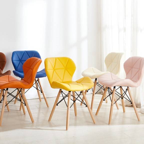 Curvy Eames Chair PU Leather Cushion Seat Curved Seating Solid Wood Leg ...