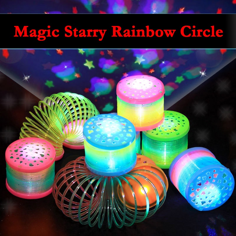 3D Cute Glowing Magic Plastic Colorful Rainbow Spring Circle Ring LED ...