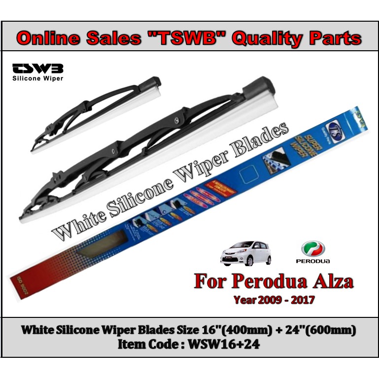 Perodua Alza (Year 2009 - 2017) White Silicone Wiper Blades (WSW16+24 ...