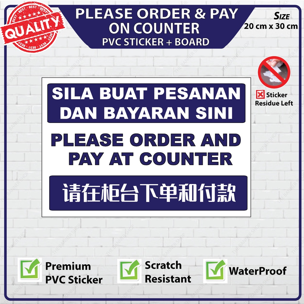 Please Order & Pay Here Counter Sign PVC Sign Sticker + Board | Shopee ...