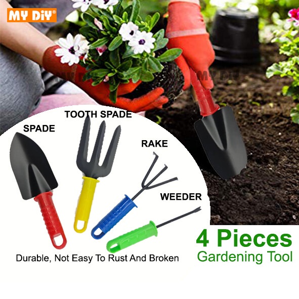 MYDIYHOMEDEPOT - 4PCS Garden Tool Set Spade Rake Tooth Spade Weeder ...