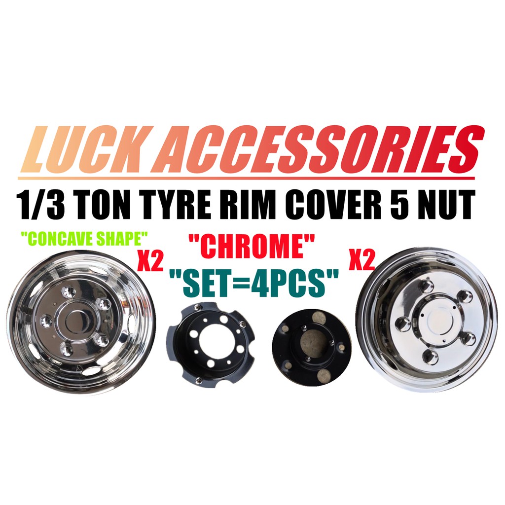 FOR 1/3TON LORRY TRYE RIM COVER "CHROME" 5 NUT WITH BRACKET SET HIGH ...