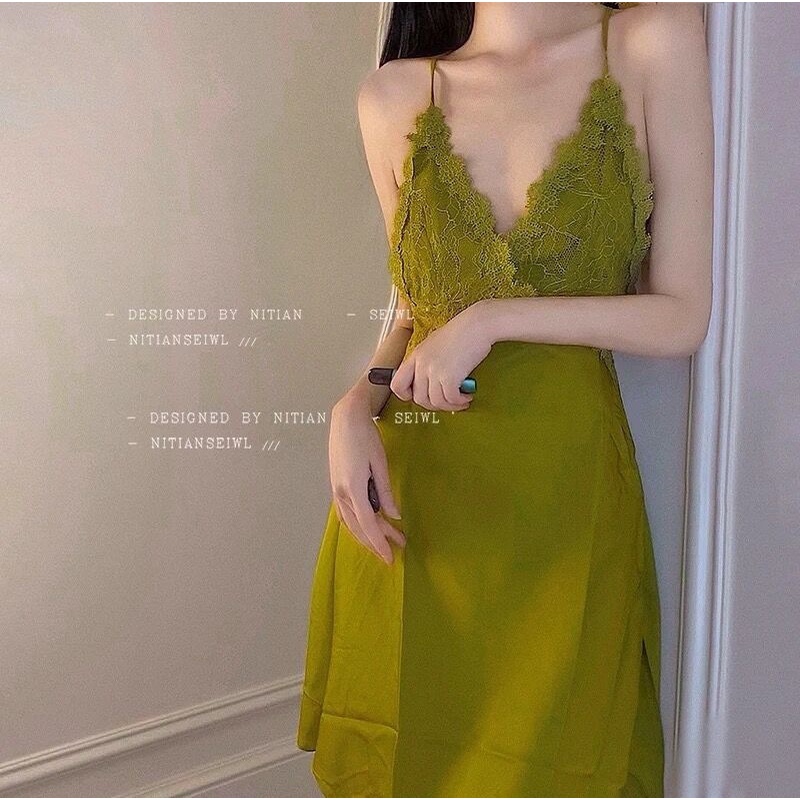 Sexy Nightwear Women's Summer Thin Ice Silk With Chest Pad Lace Suspender Nightdress Home ...