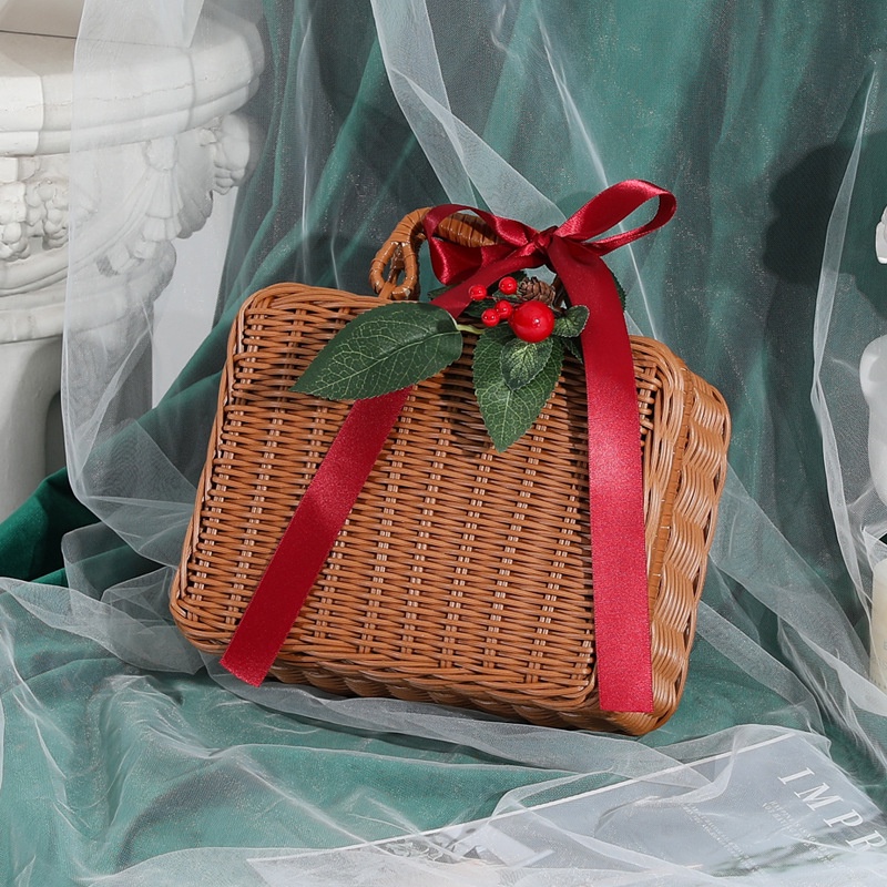 Rattan Basket Bag Picnic Basket Storage Box Gift Box With Lid Camping ...