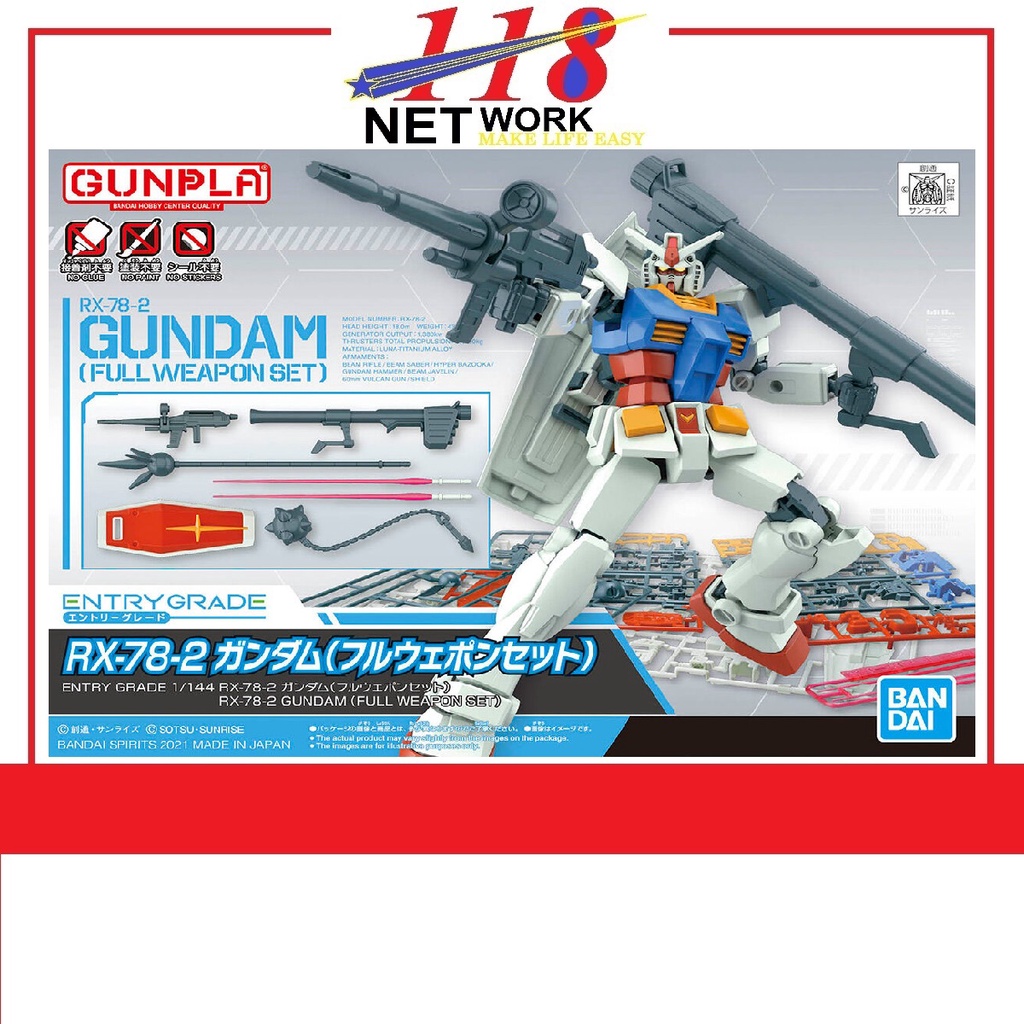 BANDAI EG Entry Grade 1/144 RX-78-2 Gundam (Full Weapon Set) Plastic Model | Shopee Malaysia