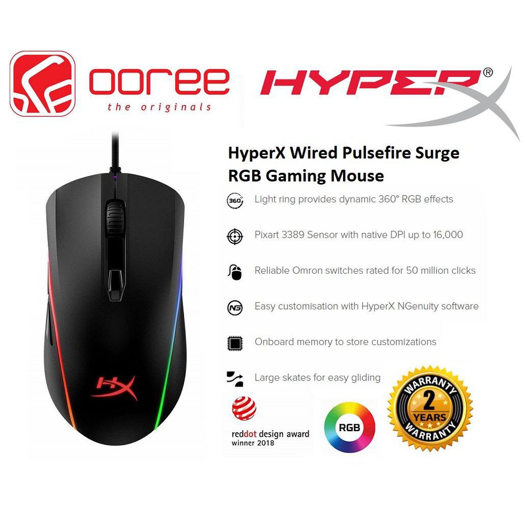HYPER-X HYPERX PULSEFIRE SURGE WIRED GAMING MOUSE WITH 6 BUTTONS AND ...