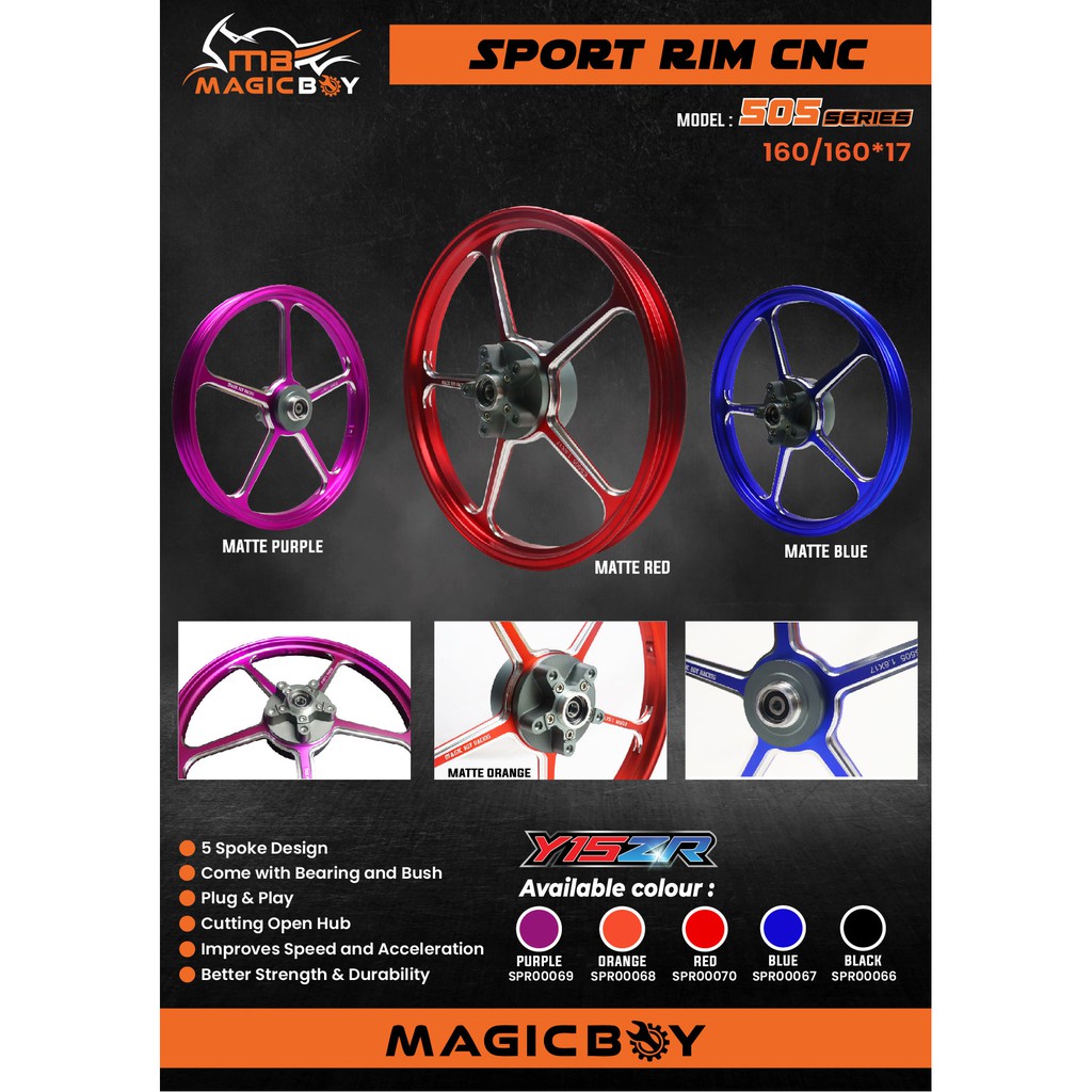MAGIC BOY SPORT RIM 505 SERIES YAMAHA Y15ZR Y15 ( 160/160 x17 ) CNC FORGED MAGIC BOY SPORT RIM ...