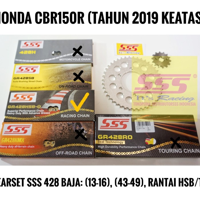 Gearset GEARSET SSS HONDA CBR150R K45N 428th Hole, SSS HSBT Chain Etc ...