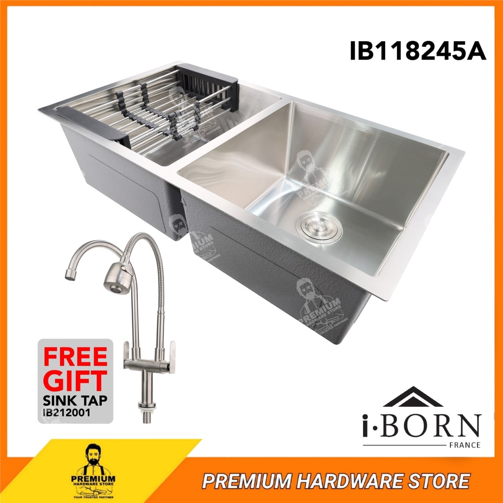 I-BORN Double Bowl Kitchen Sink IB118245A (Silver) Stainless Steel SUS ...