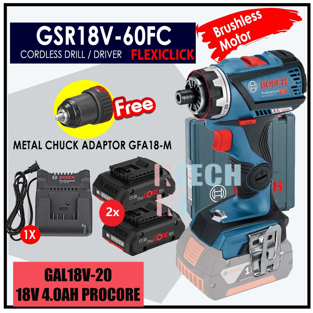 BOSCH GSR18V-60FC CORDLESS DRILL/DRIVER FLEXICLICK C/W FOC:GFA18M ...
