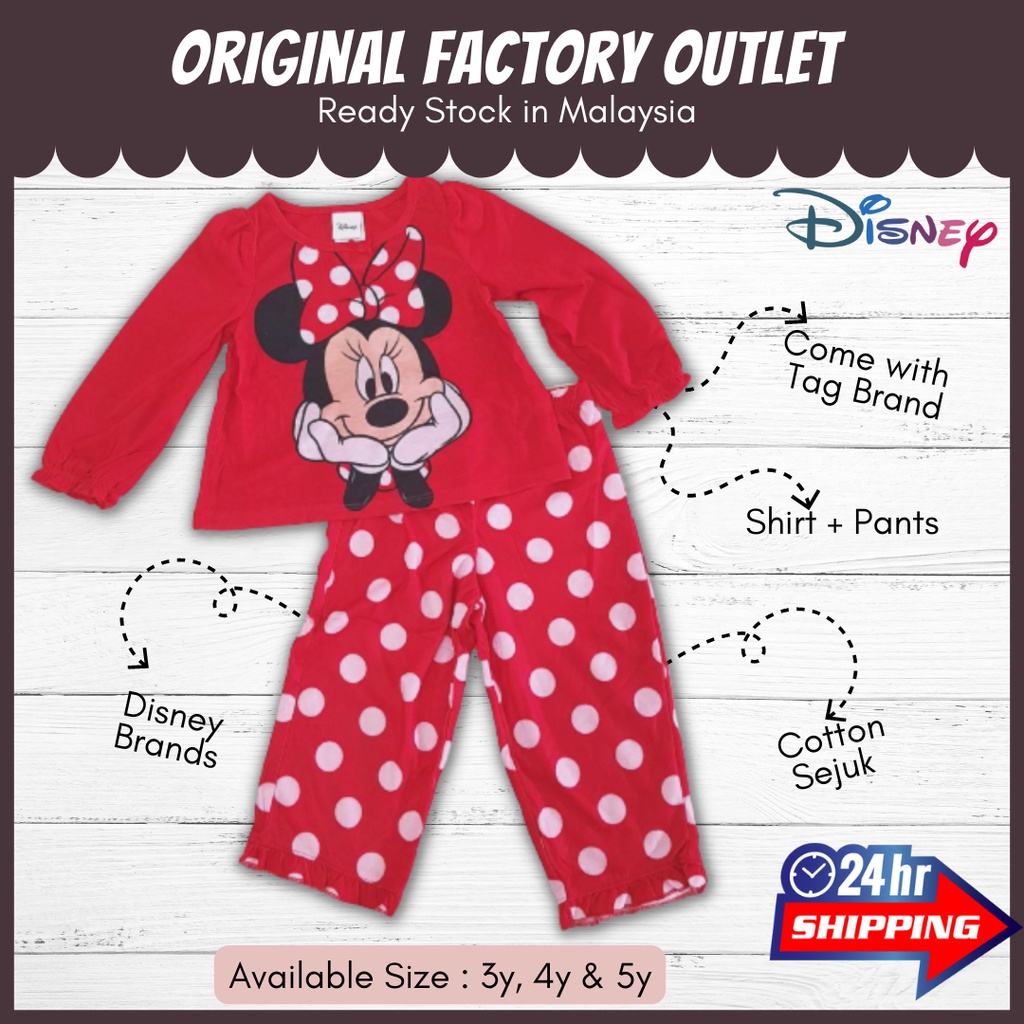 Disney Minnie Mouse Pyjamas Girl With Tag | Shopee Malaysia