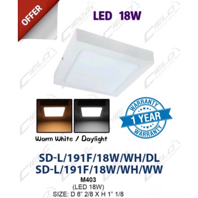 LED 18W Surfacemount PanelLight Surface Downlight Ceiling Light Square ...
