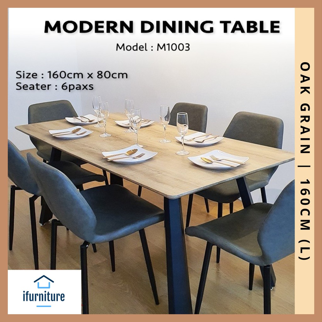6-Person L160cm Dining Table (No Chairs) with Oak Grain Texture [M1003 ...