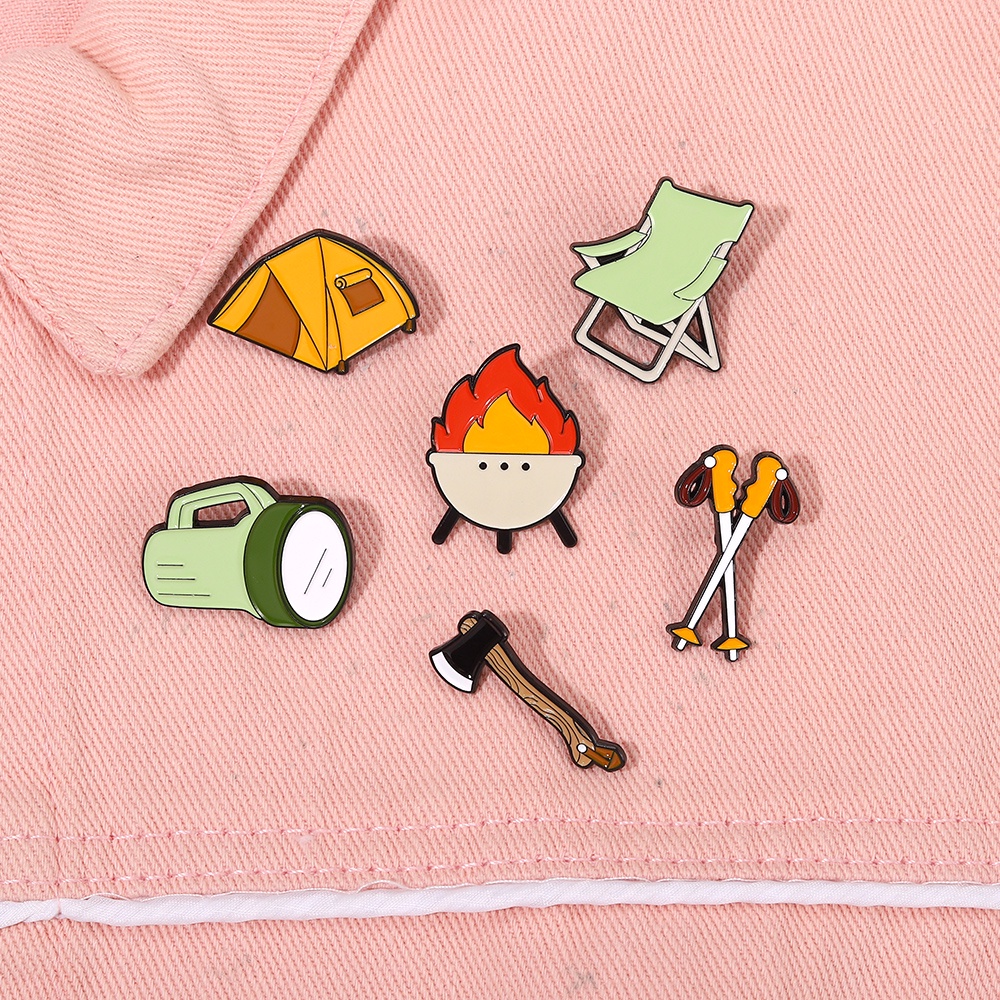 Creative Wild Camping Enamel Pin Cartoon Fire Brooch Badges Camping ...